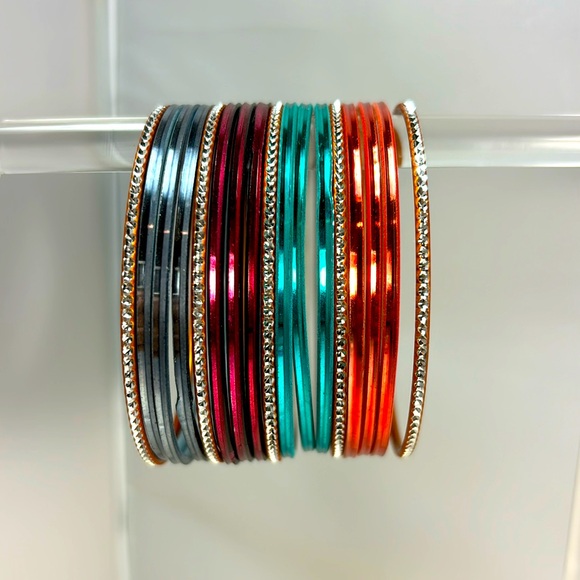 Jewelry | Indian Style Traditional Bangles Set Grey Red Blue Orange ...